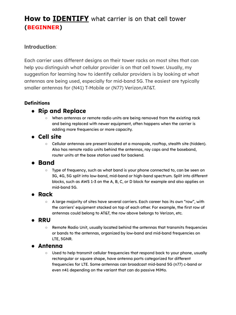 Identify Cell Tower Carriers Easily | PDF | Cellular Network | Mobile ...