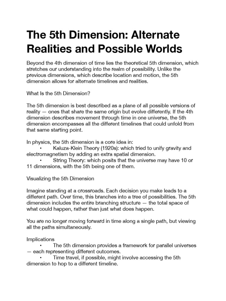 5th Dimension: Realities and Theories | PDF | Dimension | Reality