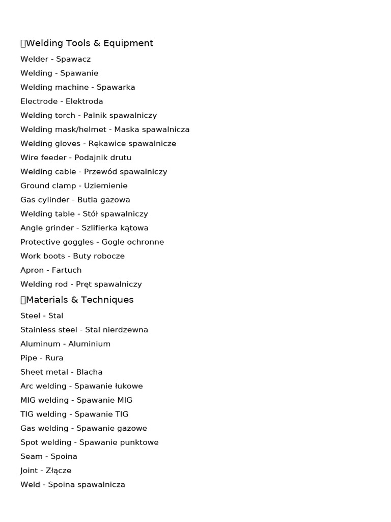 Polish Welding Vocabulary | PDF