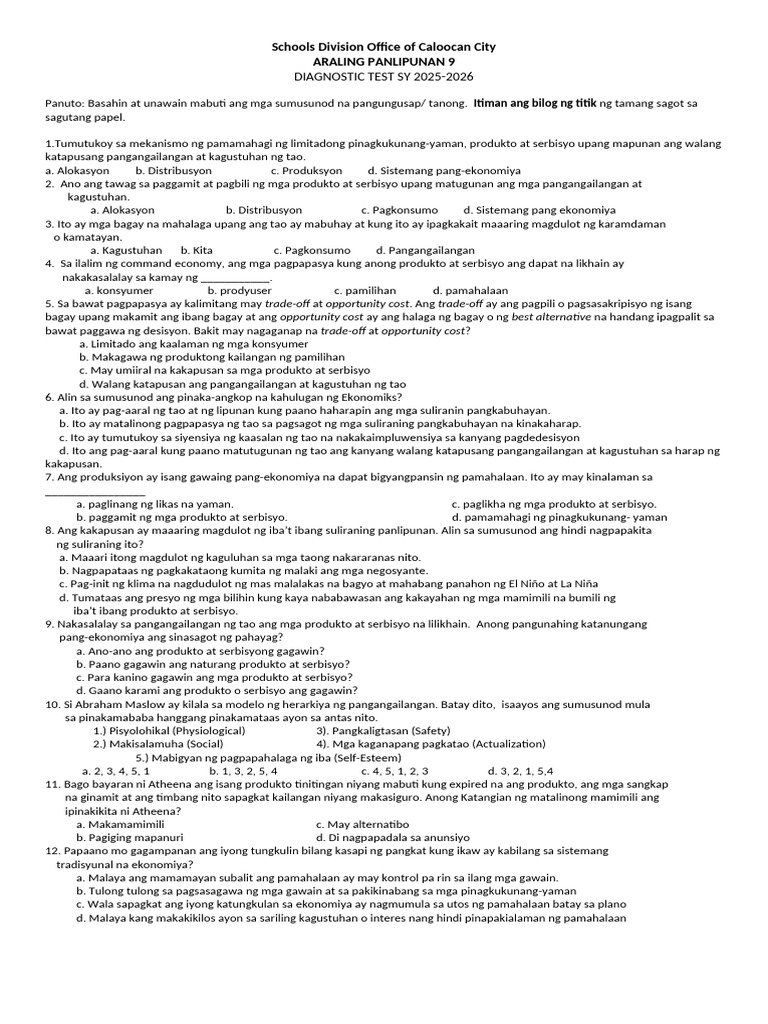 AP 9 Pretest2025 | PDF