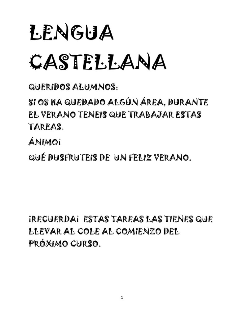 LENGUA CASTELLANA Verano. | PDF