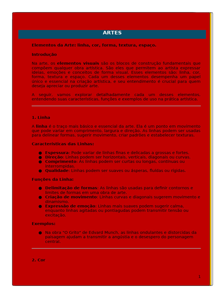Elementos Visuais na Arte: Espaço e Forma | PDF | Cor | Vermelho