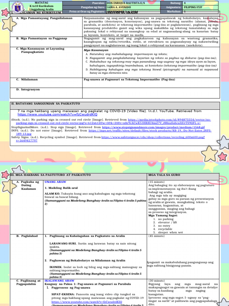 DLL Matatag - Filipino 4 Q1 W5 | PDF