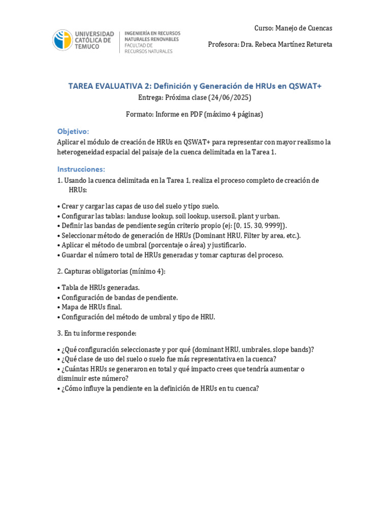 Tarea Evaluativa 2 HRUs QSWAT | PDF