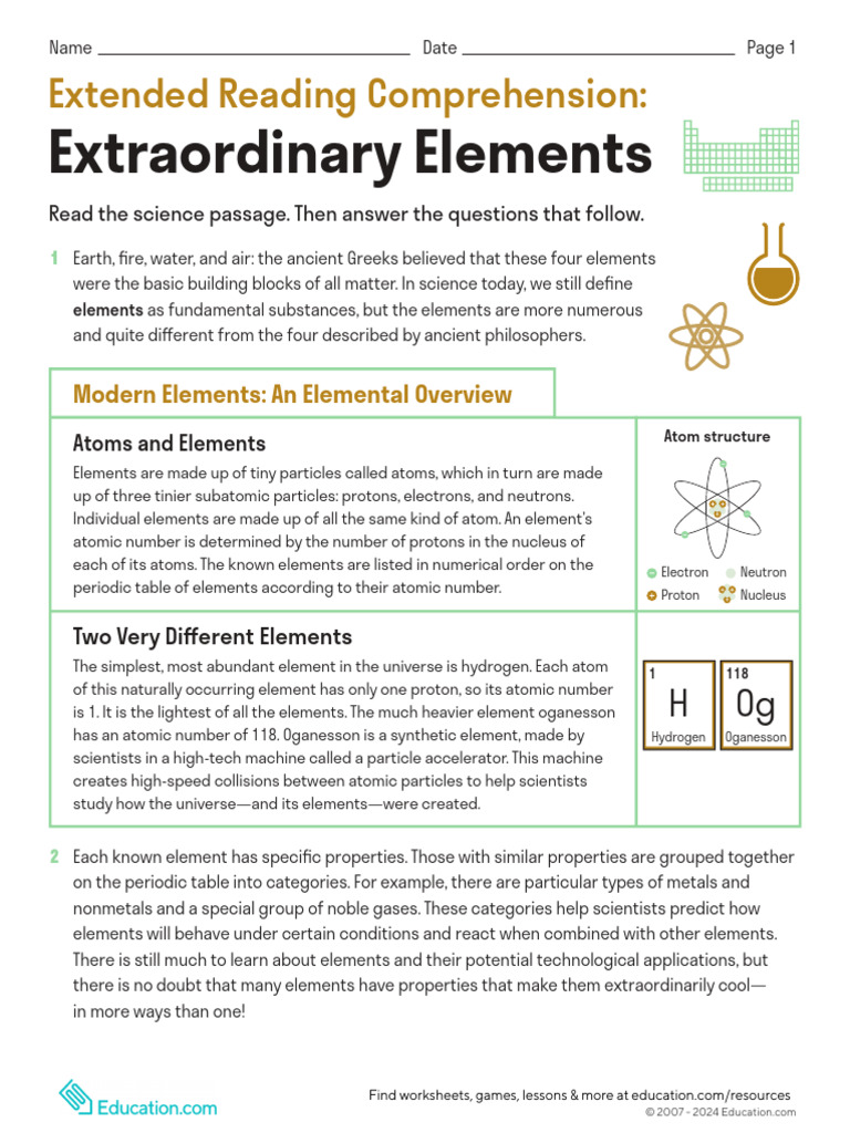 Extended Informational Reading Comprehension Extraordinary Elements ...