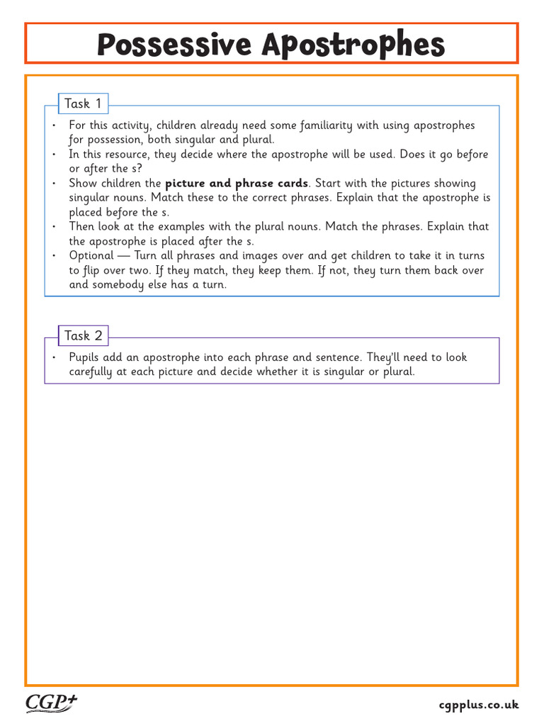 Adding Possessive Apostrophes SEN (Year 4) Printer Friendly | PDF ...
