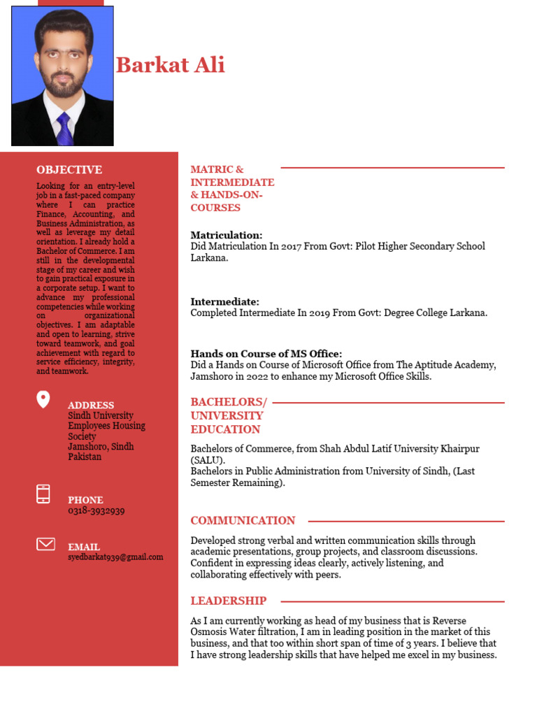 CV Syed Barkat | PDF | Learning