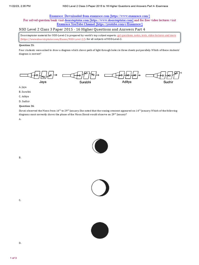 NSO Level 2 Class 3 Paper 2015 16 Part 4 | PDF | Birds | Ornithology