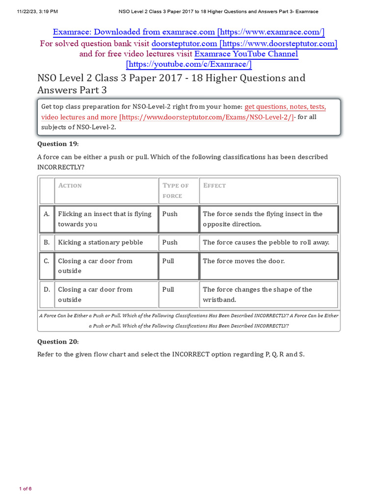NSO Level 2 Class 3 Exam Q&A 2017-18 | PDF | Predation | Zoology