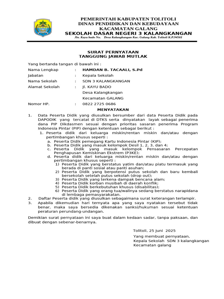 Blangko SPTJM Usulan PIP 2024 | PDF