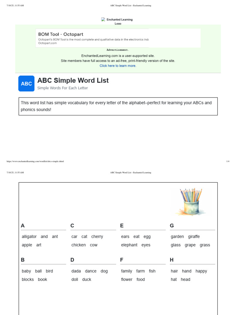ABC Simple Word List for Kids | PDF | Zoology