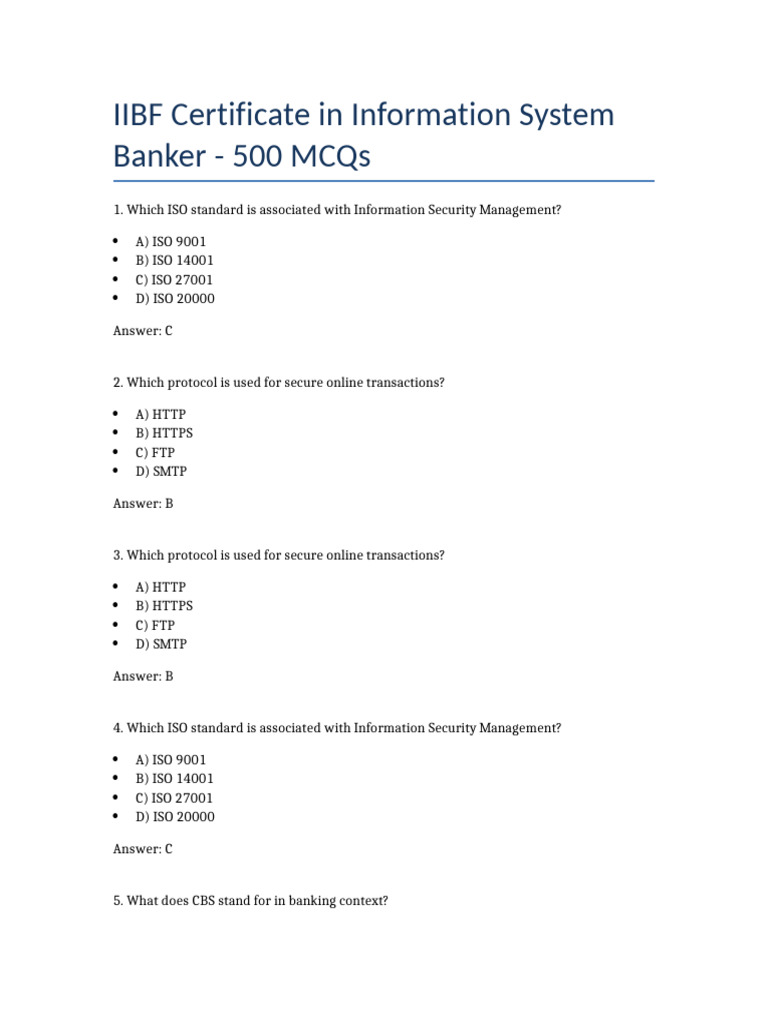 IIBF Information System Banker 500 MCQs | PDF | Information Security | Internal Control