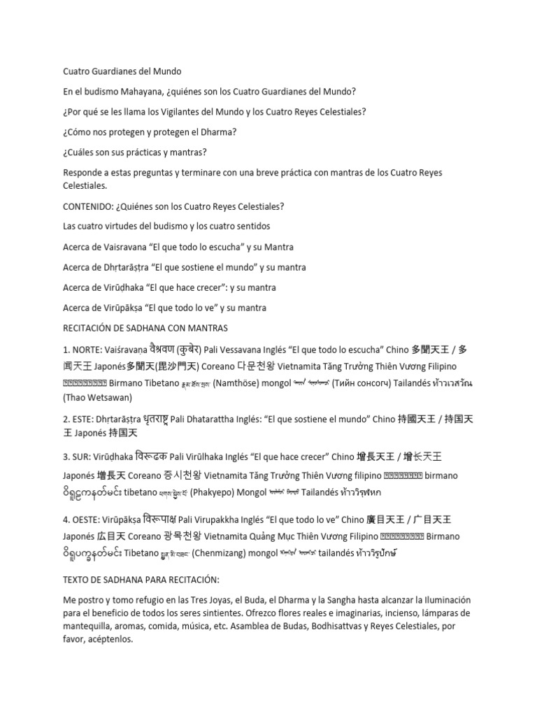 Cuatro Guardianes Del Mundo | PDF | Budismo tibetano | Bodhisattva