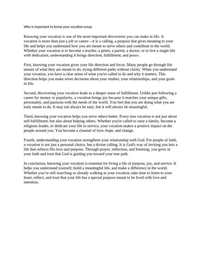 G2 Why Is Important To Know Your Vocation Essay | PDF