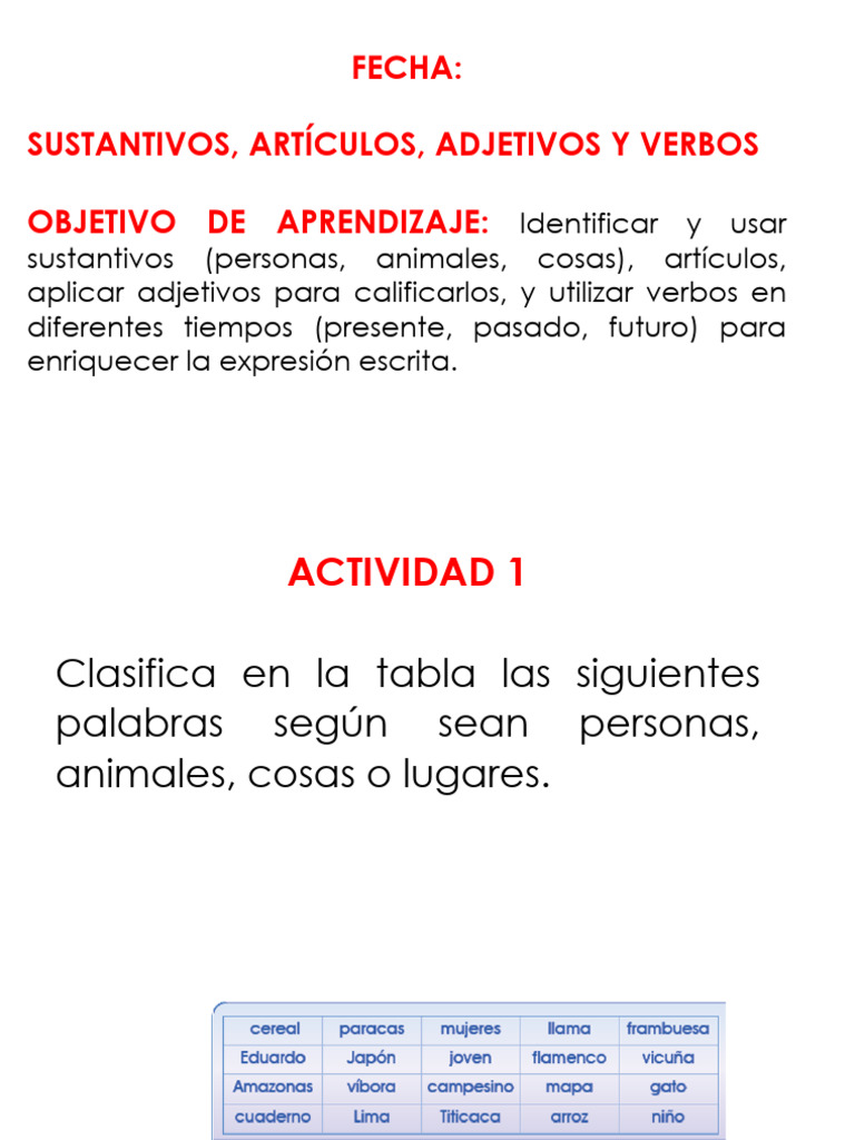 Las Categorías Gramaticales: Sustantivos, Adjetivos y Verbos | PDF ...