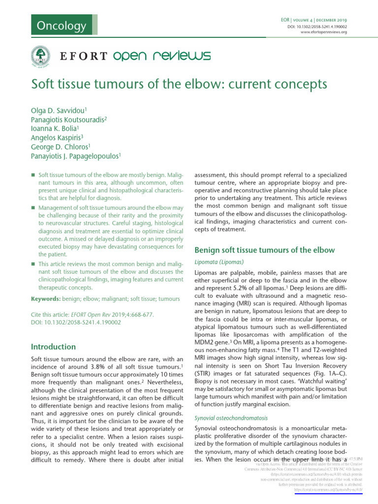 Soft Tissue Tumours of The Elbow Current Concepts | PDF | Neoplasms | Sarcoma