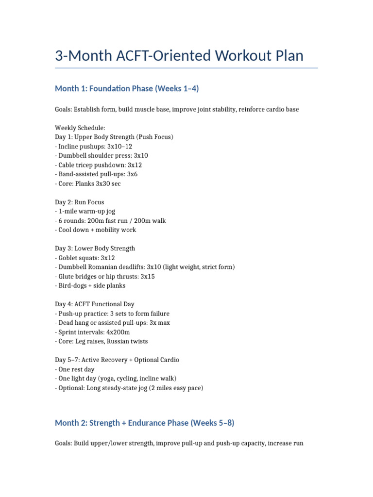 3-Month ACFT Workout Plan | PDF | Strength Training | Management Of Obesity
