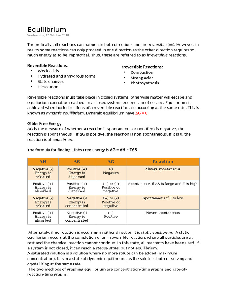 2020 CHE Module 5 Equilibrium Notes Jessica | PDF | Chemical ...