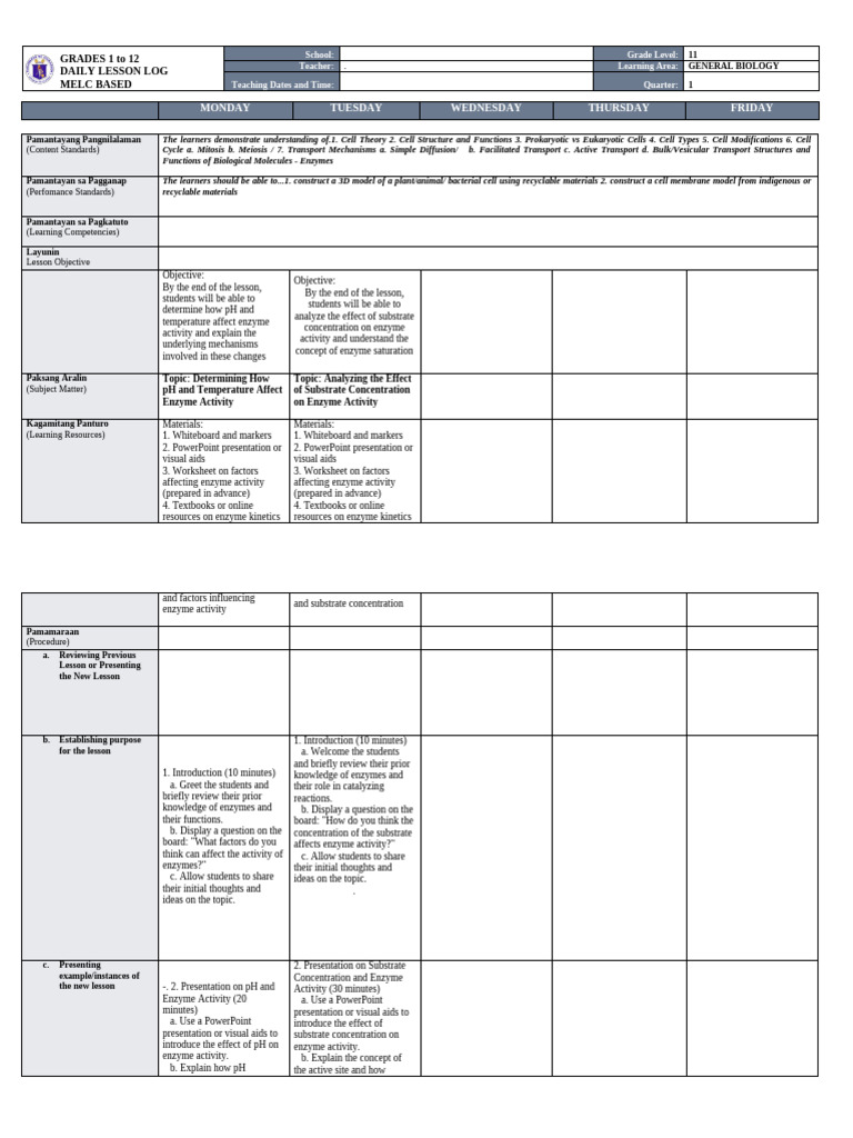Enzyme Activity Lesson Plan for Grade 11 | PDF | Enzyme | Enzyme Kinetics