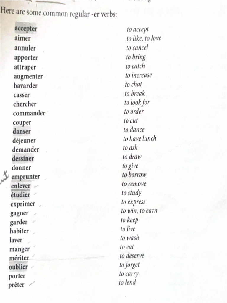 Here Are Some Common Regular - Er Verbs | PDF