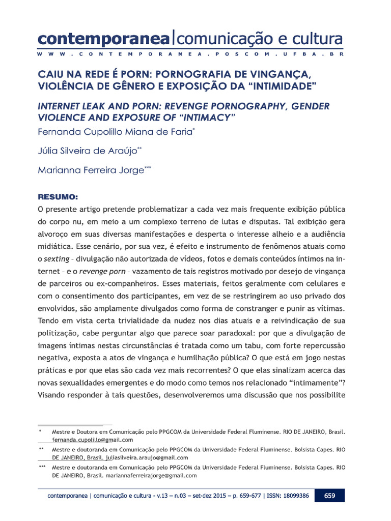 Caiu Na Rede É Porn - Pornografia de Vingança, Violência de Gênero e ...