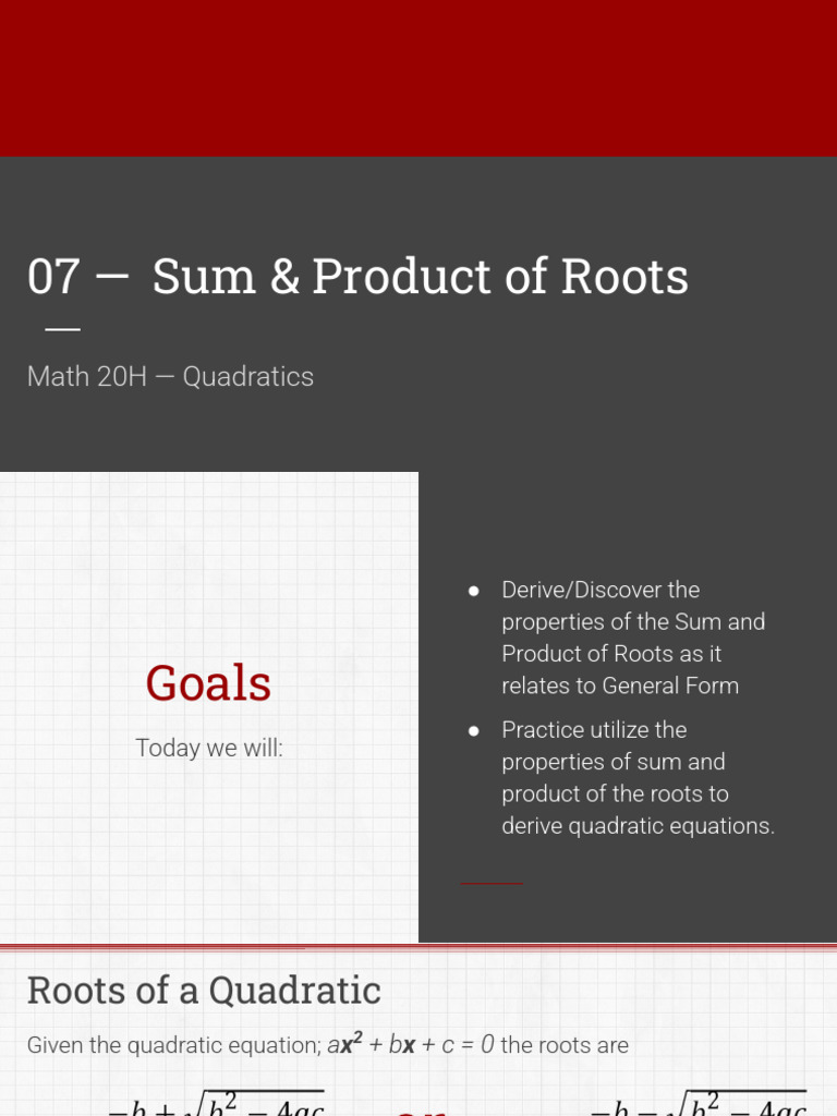 Math 20H - 07 - Sum & Product of Roots | PDF