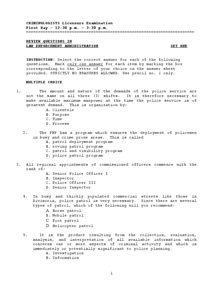 Law Enforcement Administration Review Questions | PDF | Classified ...