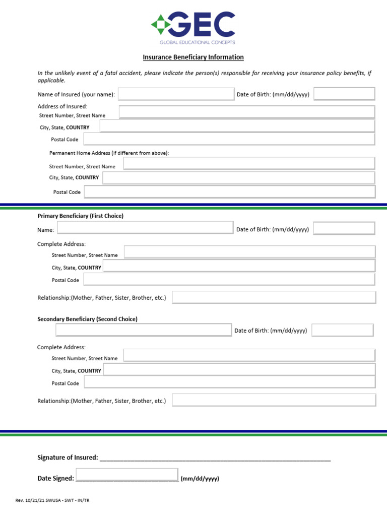 Insurance Beneficiary Designation Form | PDF