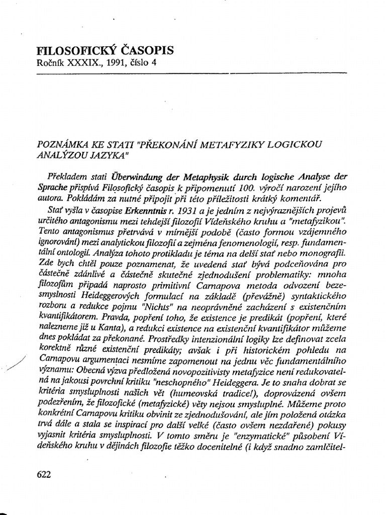 Carnap Překonání Metafyziky 1 | PDF