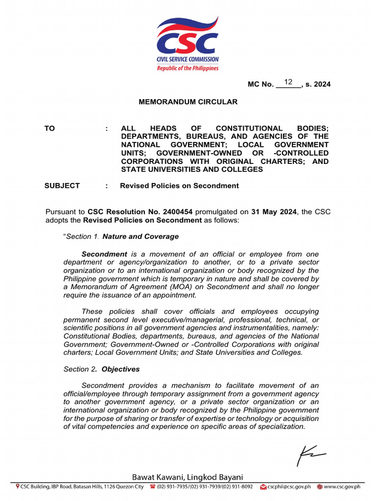 Revised Secondment Policies 2024 | PDF | Salary | Conflict Of Interest
