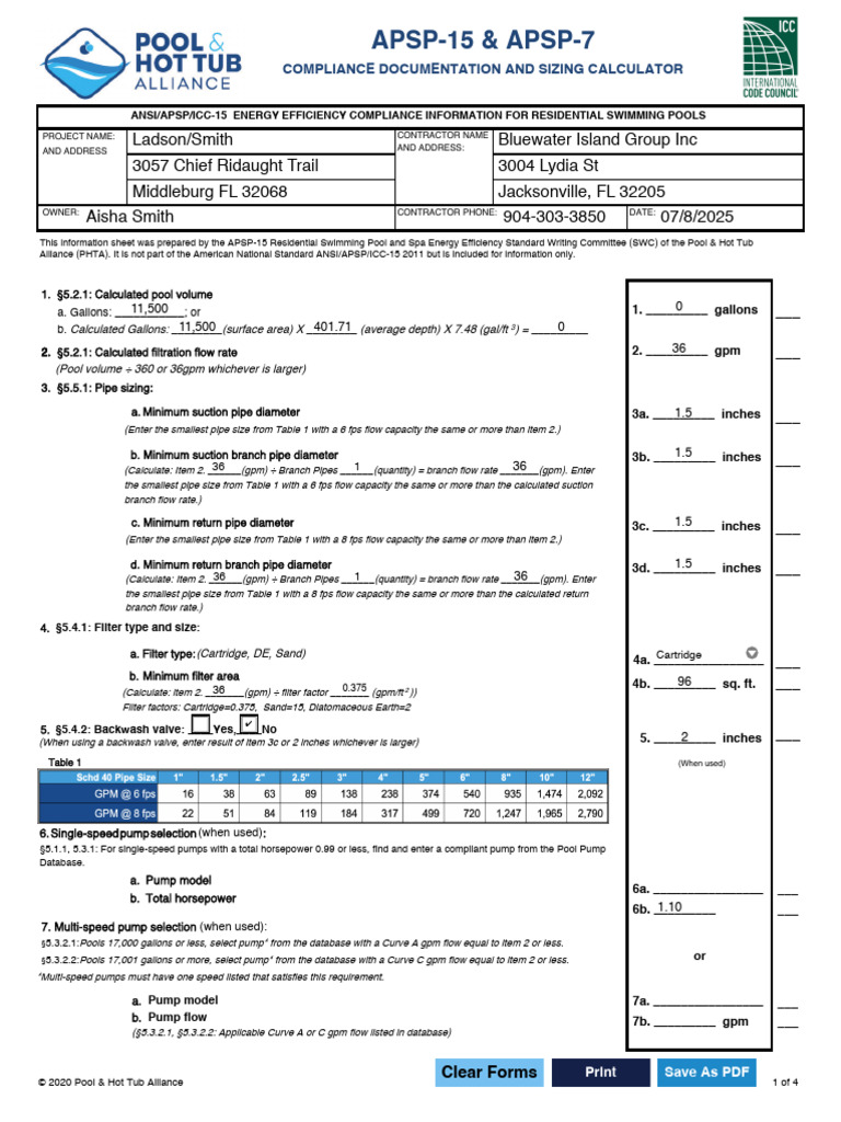 Apsp-15 Compliance Documentation and Sizing Calculator 12-23-20 | PDF