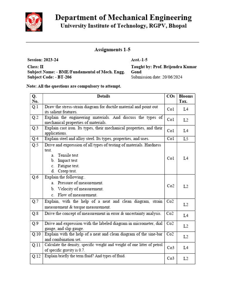 Assignment 1-5 FME | PDF | Continuum Mechanics | Mechanical Engineering