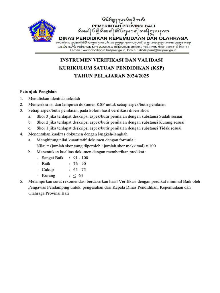 Instrumen Verifikasi Dan Validasi KSP | PDF