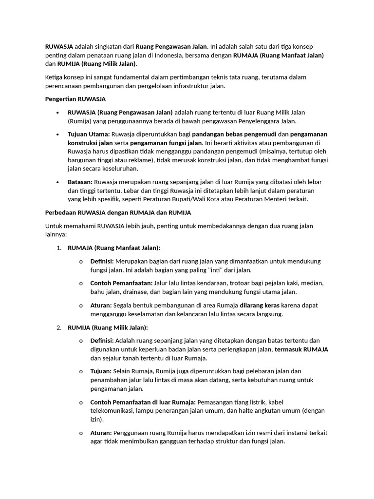 RUWASJA Adalah Singkatan Dari Ruang Pengawasan Jalan | PDF