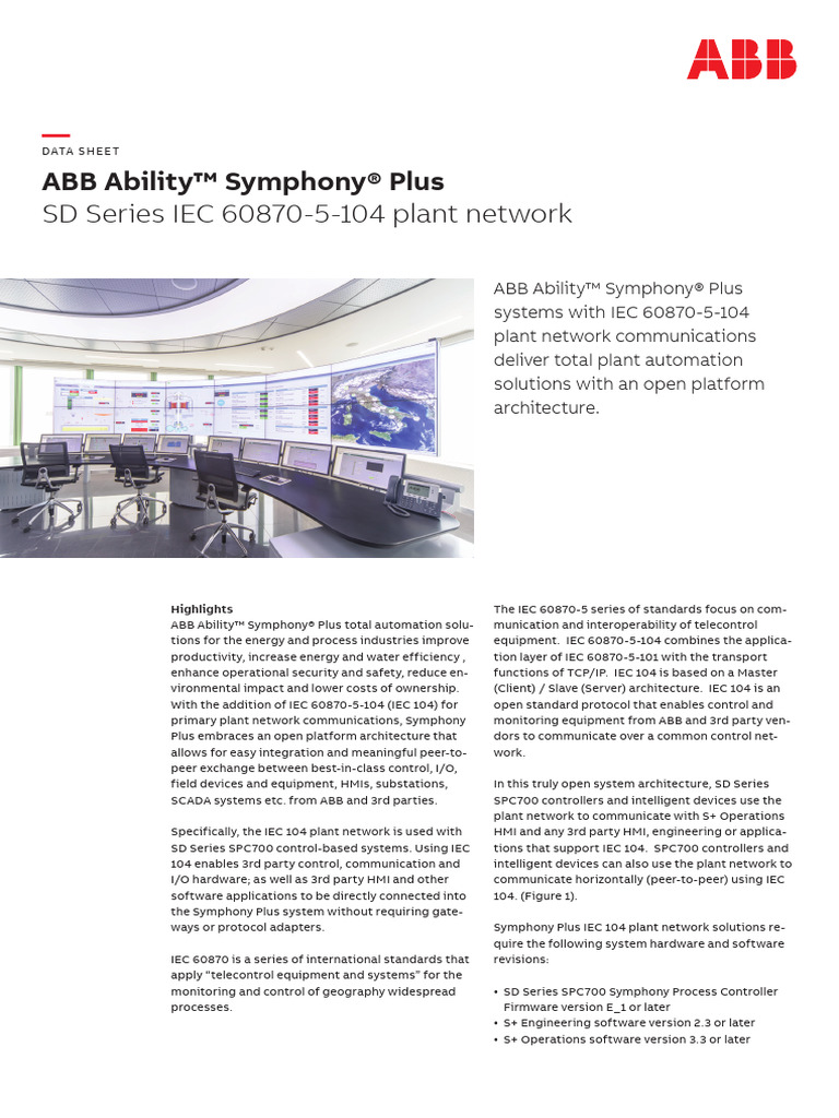 8VZZ001903T0001 en B Symphony Plus SD Series IEC 60870-5-104 Plant Network | PDF | Computer ...
