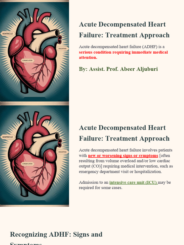 Acute Decompensated Heart Failure Treatment Approach 1 | PDF | Heart ...