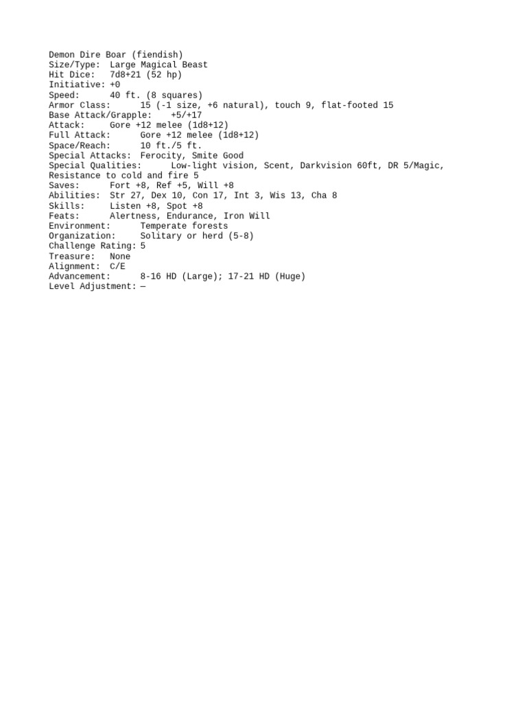 Demon Dire Boar (Fiendish) | PDF