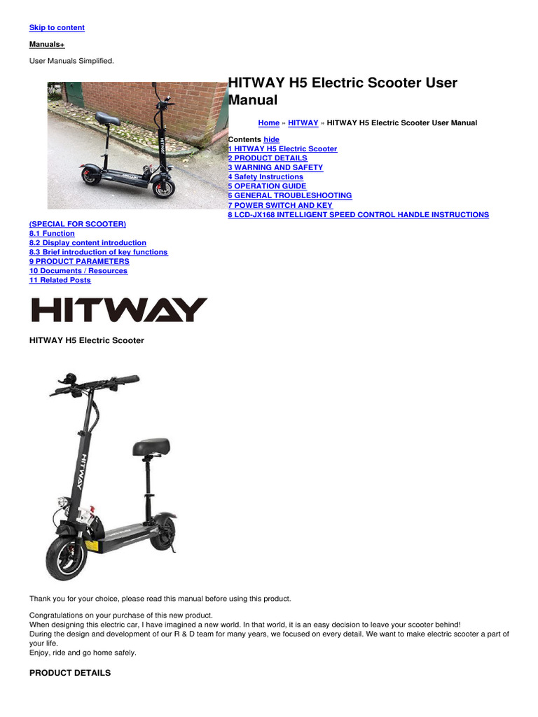HITWAY H5 Electric Scooter Manual | PDF | Usb | Fuel Economy In Automobiles