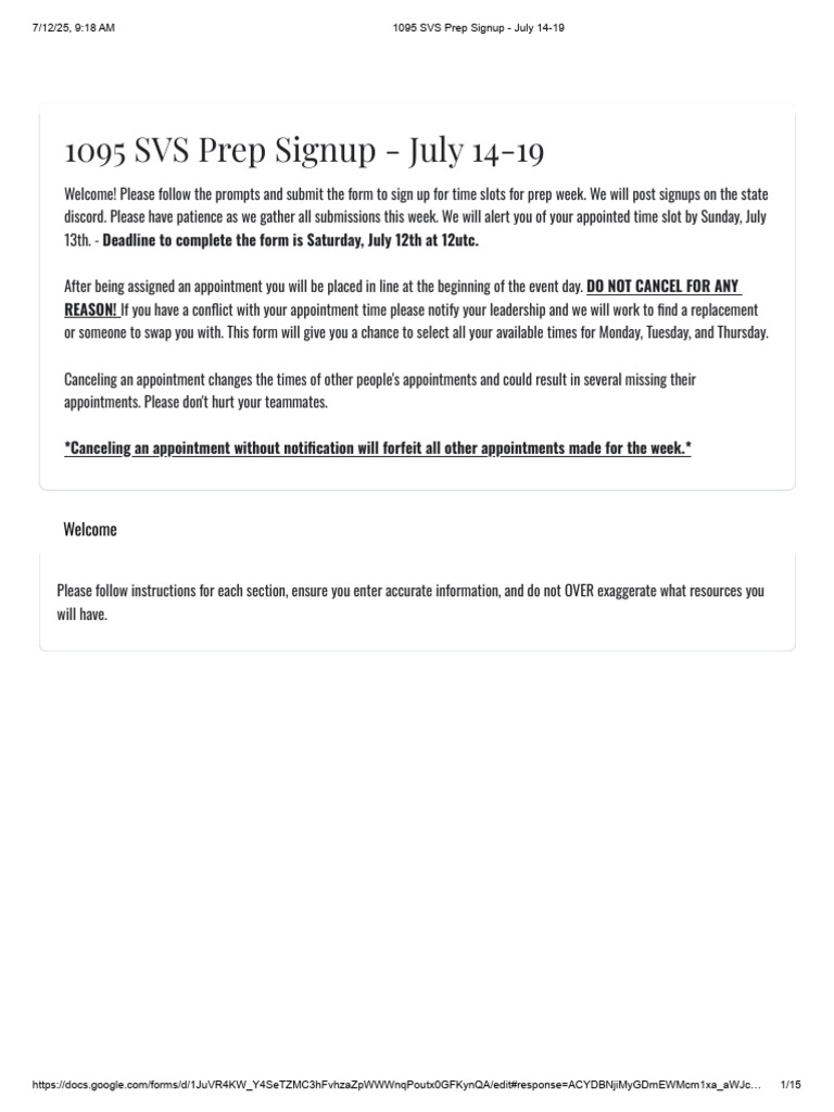 1095 SVS Prep Signup - Google Forms | PDF