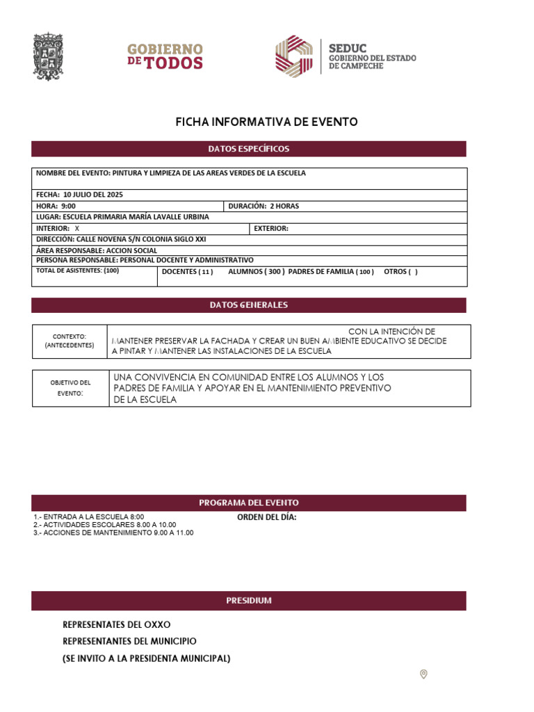 Ficha Evento Primaria | PDF