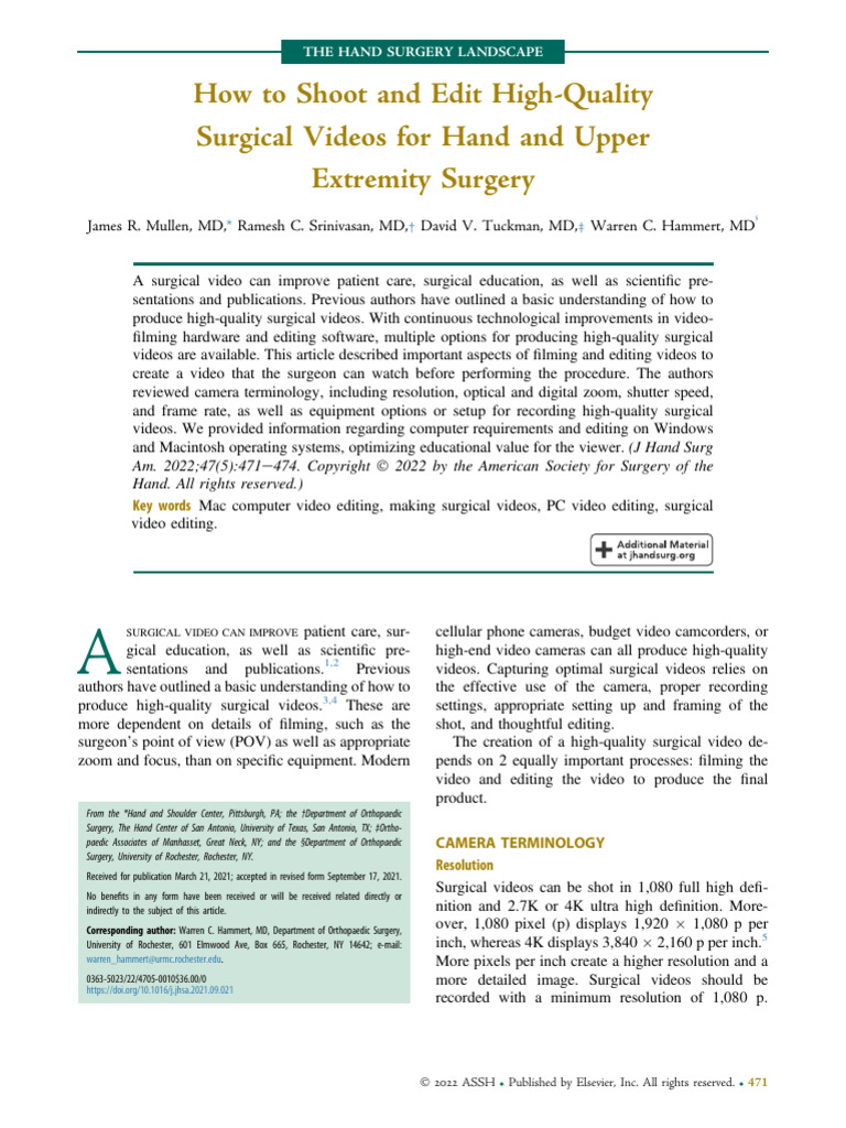 How To Shoot and Edit High-Quality Surgical Videos For Hand and Upper ...