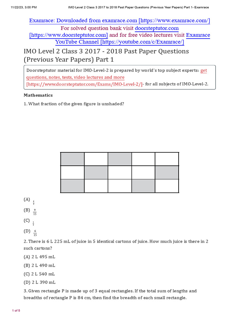 IMO Level 2 Class 3 2017 - 2018 | PDF