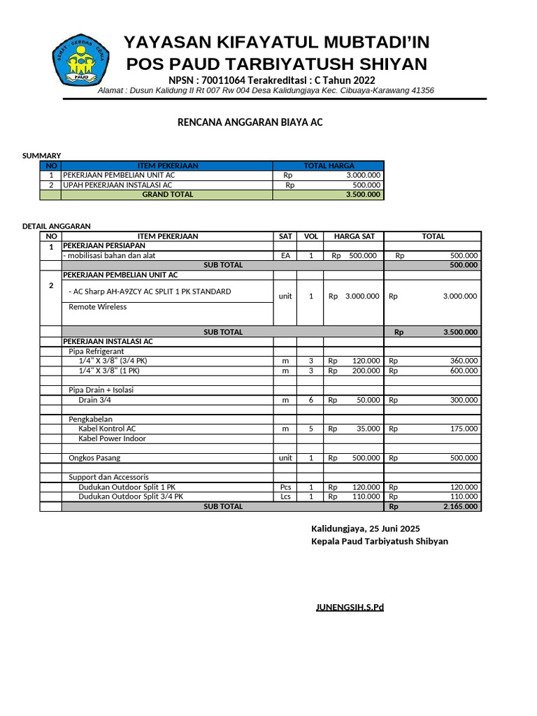 Rab Pekerjaan Pemasangan Ac | PDF
