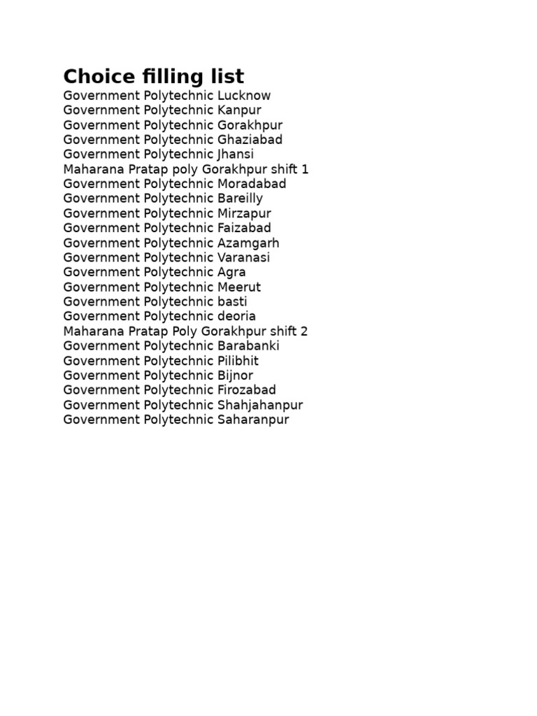 Choice Filling List | PDF
