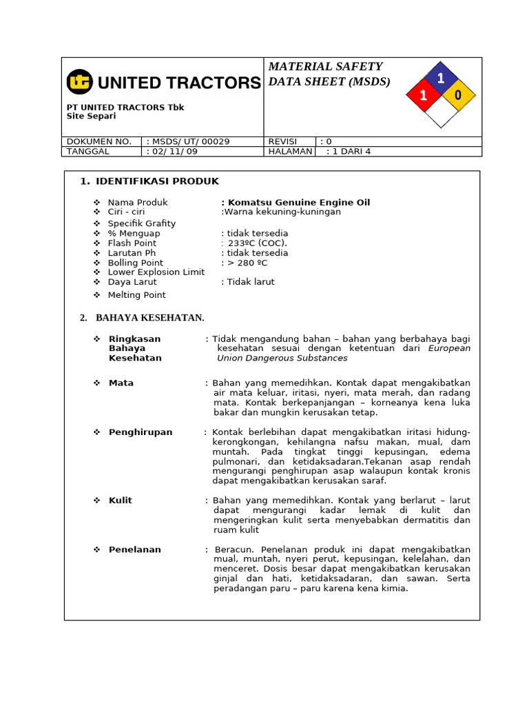 MSDS 00029 Komatsu Genuine 0il | PDF