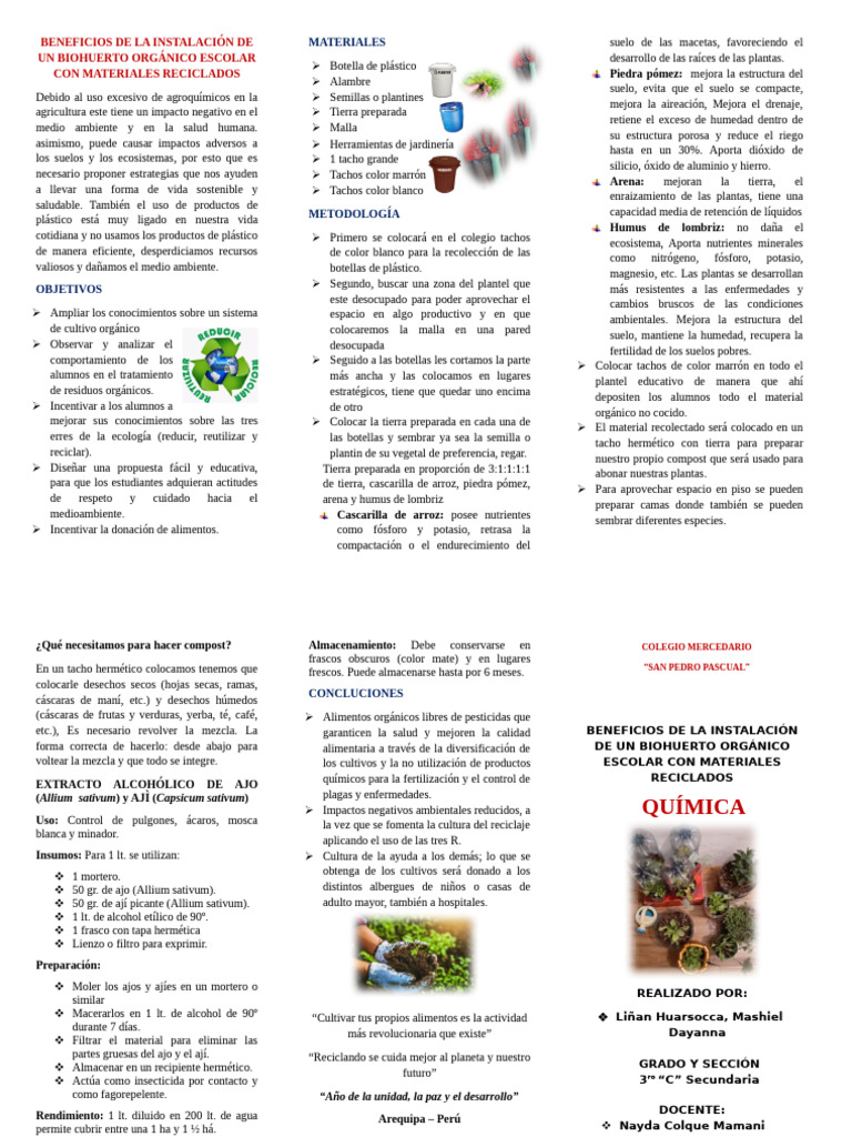 Biohuerto Orgánico Vertical Triptico | PDF | Suelo | Compost