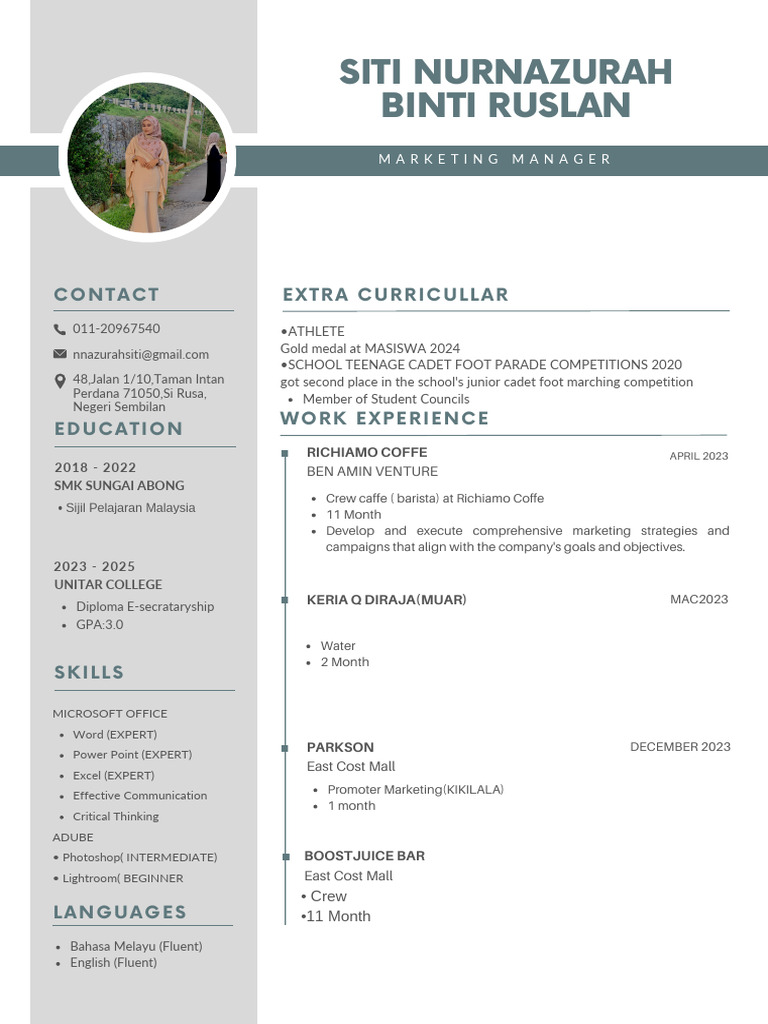 Siti Nurnazurah Binti Ruslan: Extra Curricullar Contact | PDF