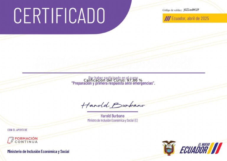 Primera Respuesta - Certificado | PDF