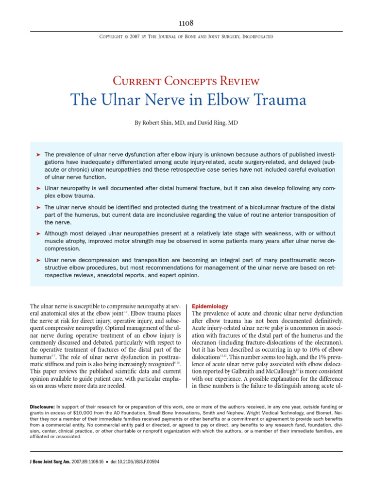 Ulnar Nerve Dysfunction in Elbow Trauma | PDF | Elbow | Peripheral ...