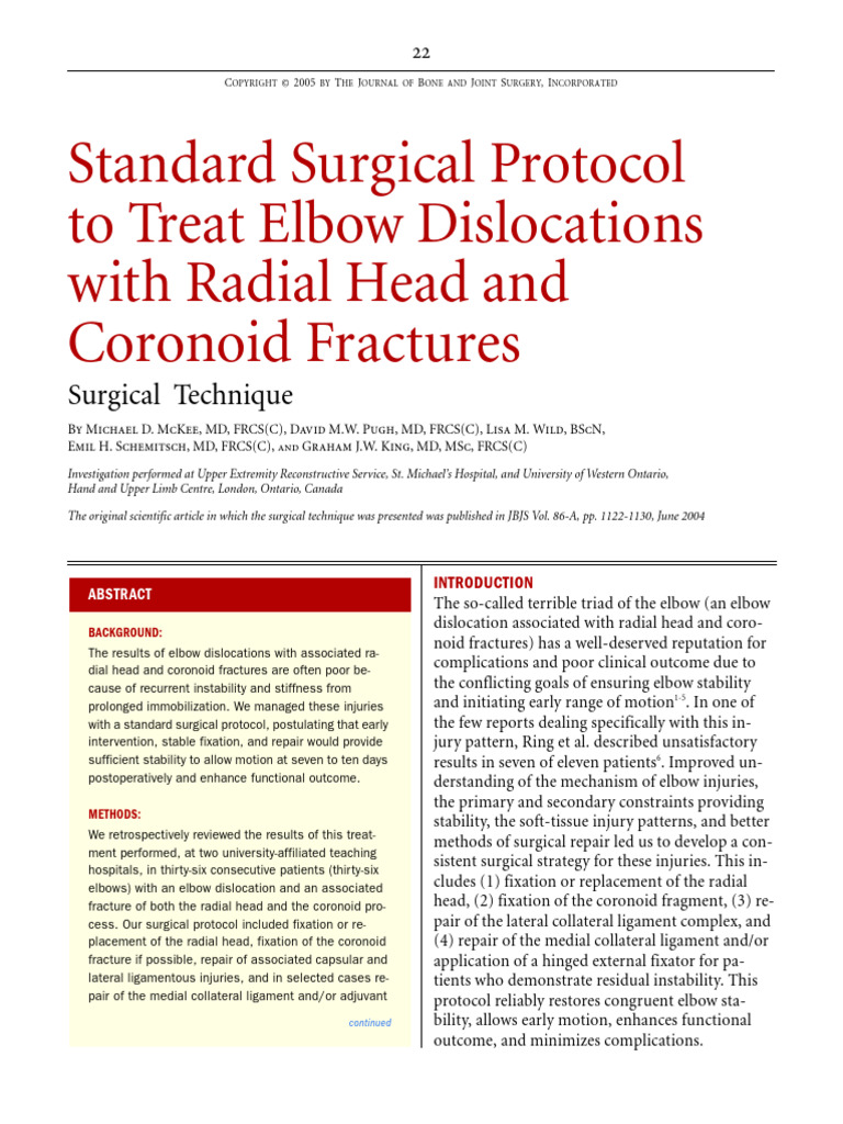 Standard Surgical Protocol To Treat Elbow Dislocations With Radial Head ...